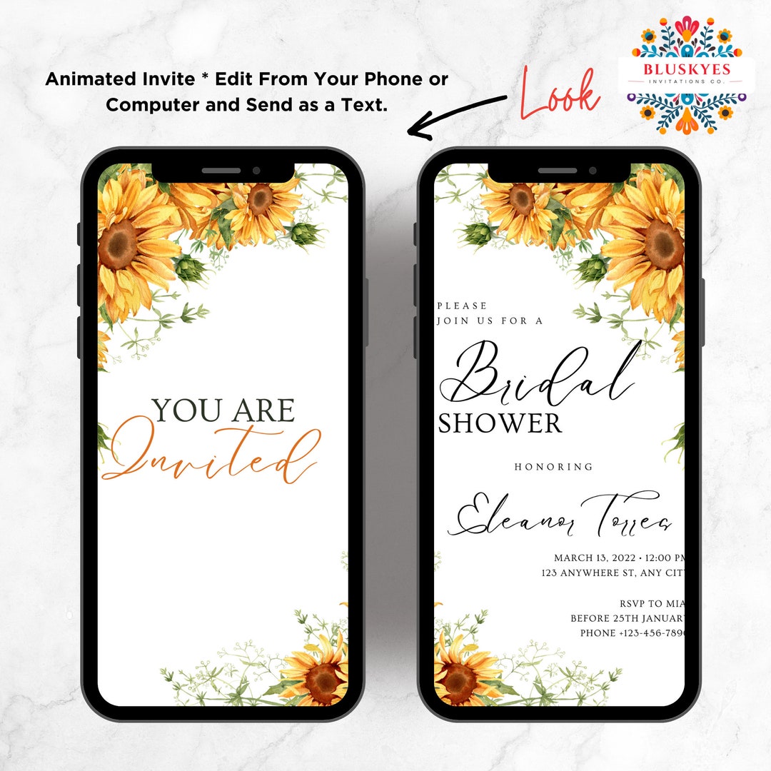 Sunflower Elegant Animated Phone Invitation, Phones Invites, Video ...