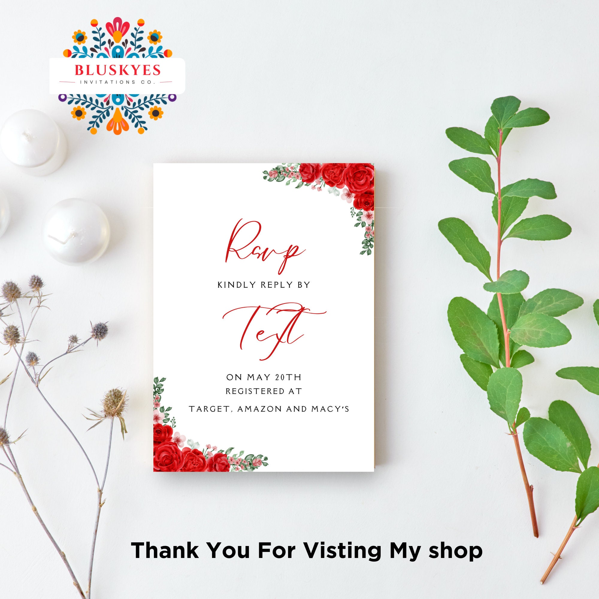 Classic Red Rose Floral Invitation, Card Invitation, Editable Card ...