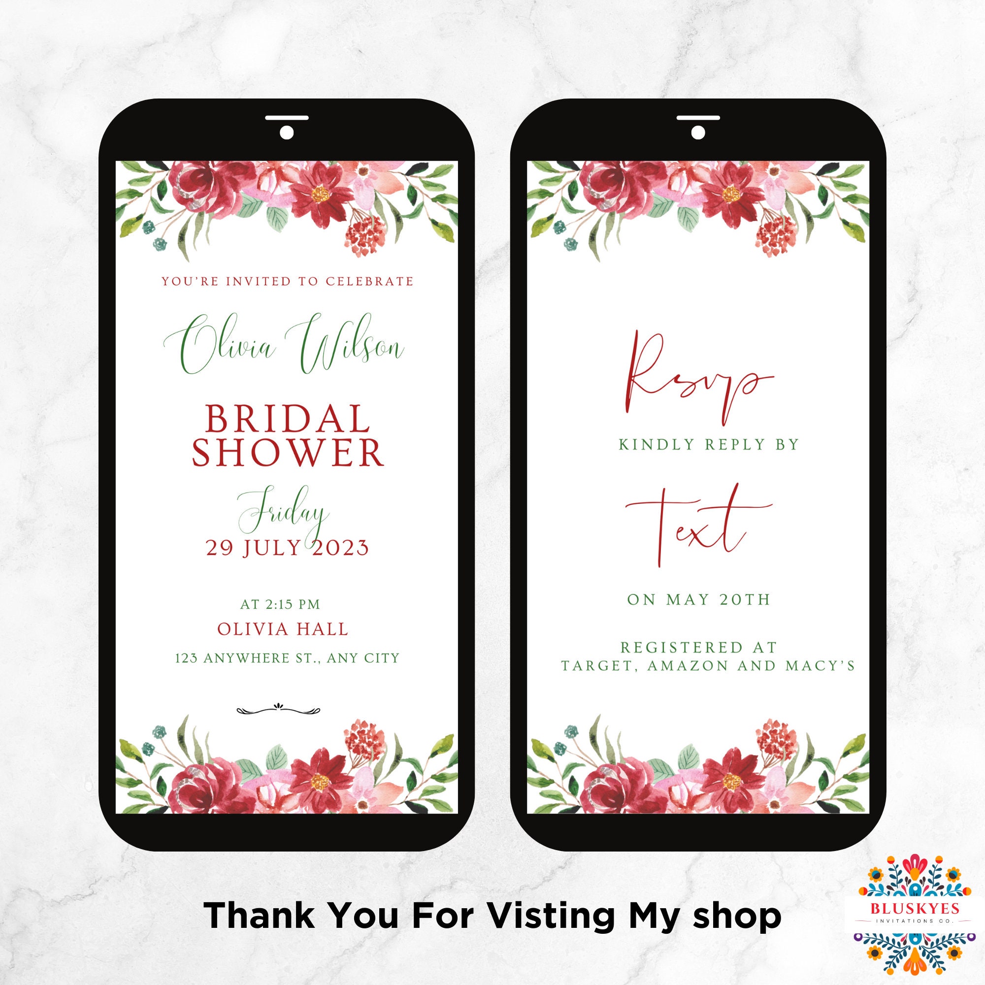 Red Watercolor Floral Invites Animated Phone Invitation - Etsy