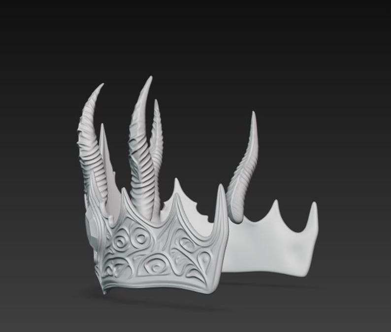 Dark Gothic Demon Crown With Horns and Black Gemstones STL Model ...