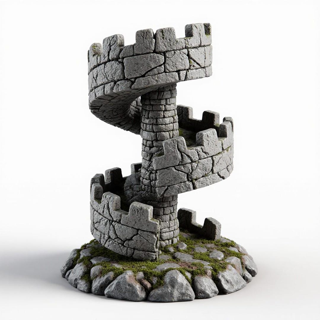 Fantasy Spiral Stone Tower STL Model: Gothic Castle Design (digital ...