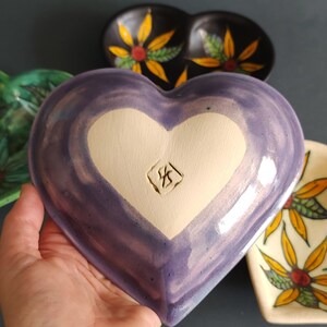 Heart Shaped Ceramic Dish, Hand Painted Jewelry Dish, Heart Shaped Nut ...