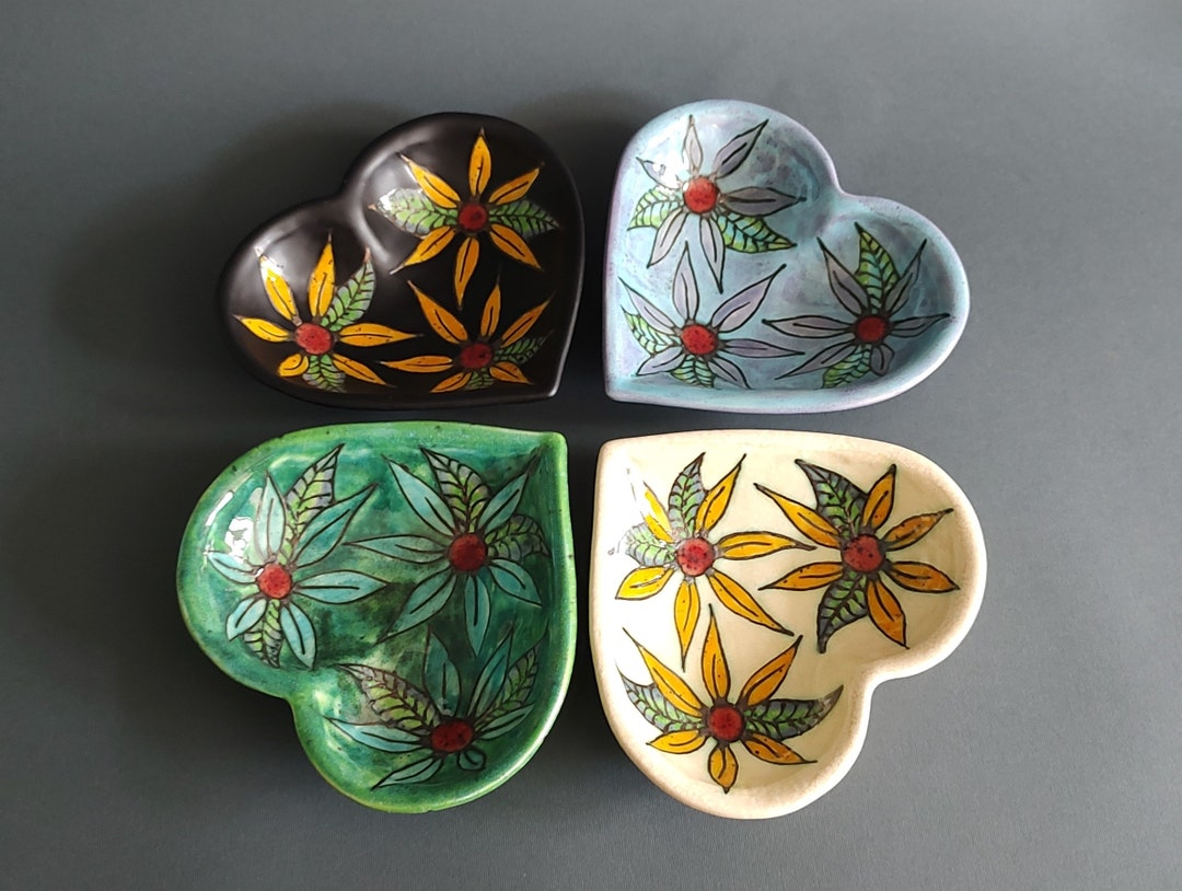 Heart Shaped Ceramic Dish, Hand Painted Jewelry Dish, Heart Shaped Nut ...