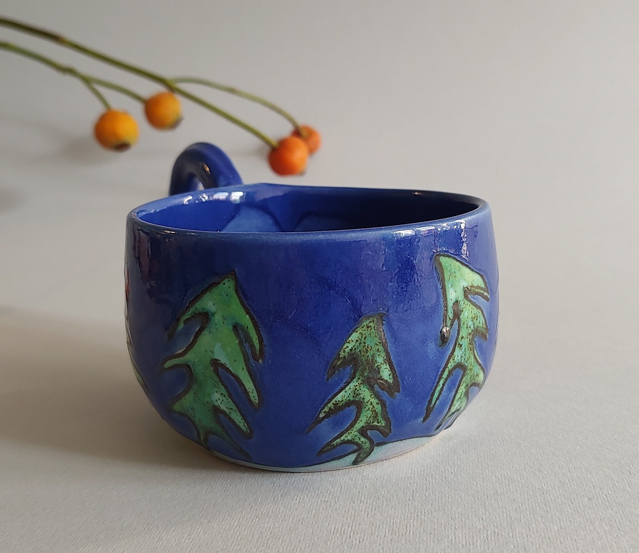 Ceramic Tree Mug, Handmade Coffee Mug, Cup With Fir Trees, Christmas ...