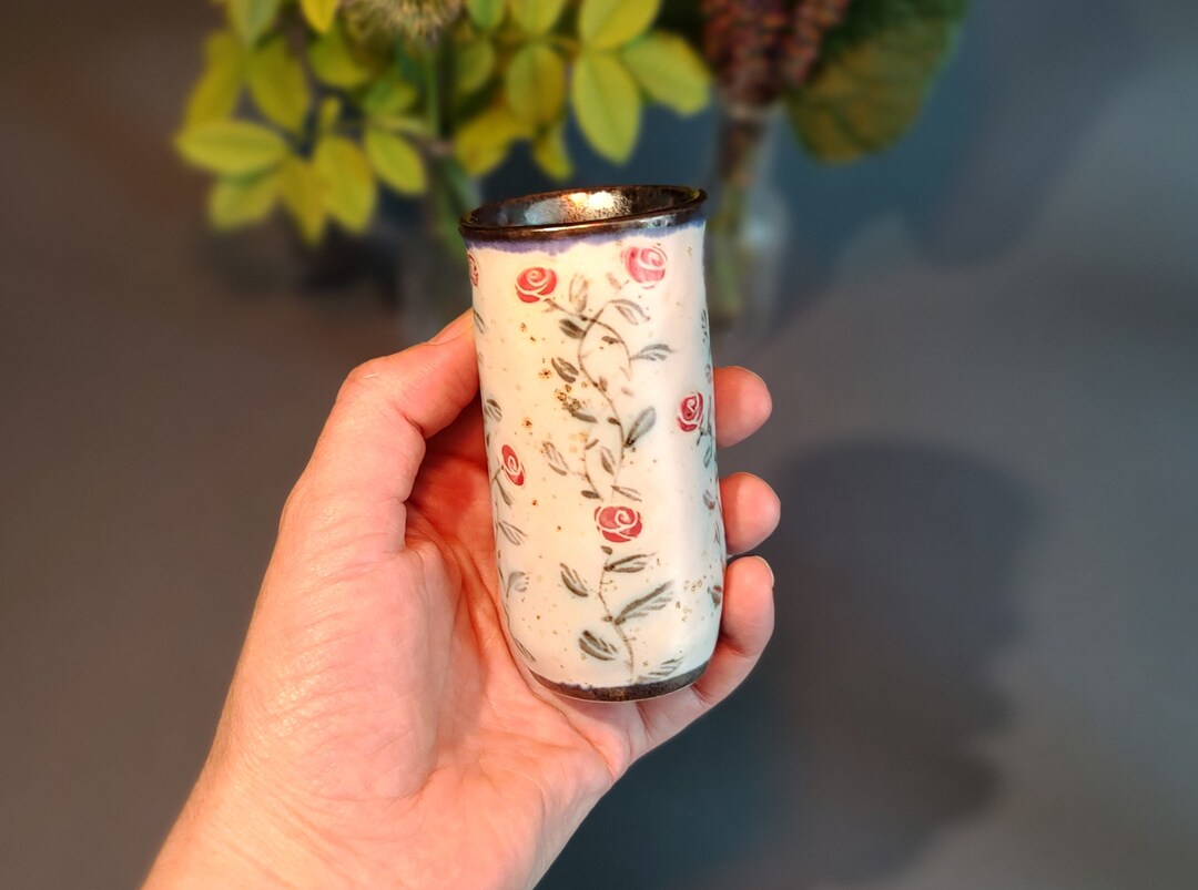 Handmade Ceramic Shot Glass: Hand-painted Rose Design, Elegant Pottery ...
