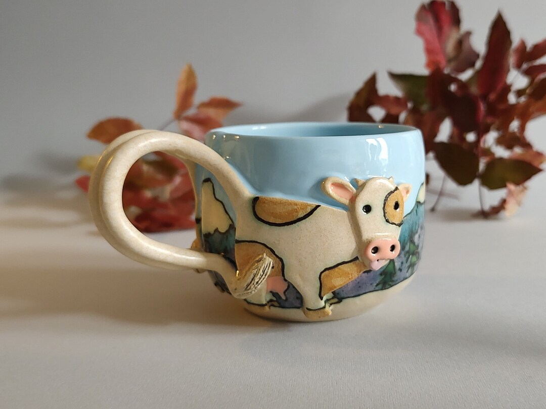 Cute and Funny Cow Mug, Handmade Xmas Present, Cup With Fir and ...