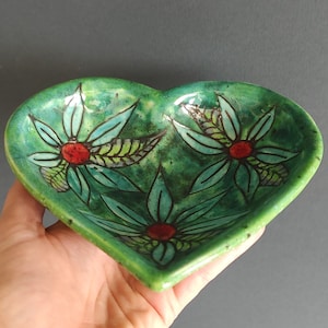 Heart Shaped Ceramic Dish, Hand Painted Jewelry Dish, Heart Shaped Nut ...