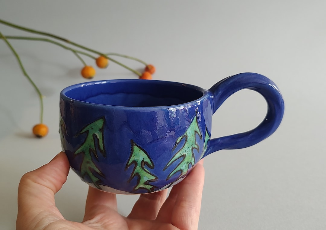 Ceramic Tree Mug, Handmade Coffee Mug, Cup With Fir Trees, Christmas ...
