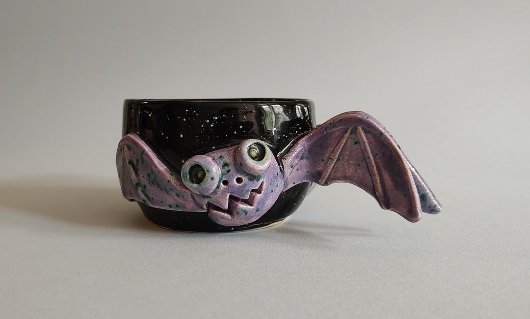 Funny Gothic Bat Mug, Handmade Mugs, Cute Purple Bats, Tea Coffee Lover ...
