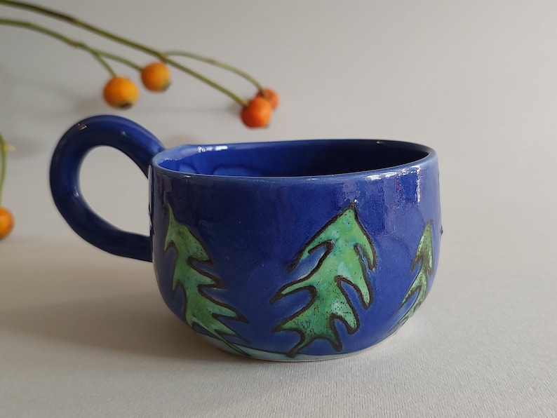 Ceramic Tree Mug, Handmade Coffee Mug, Cup With Fir Trees, Christmas ...