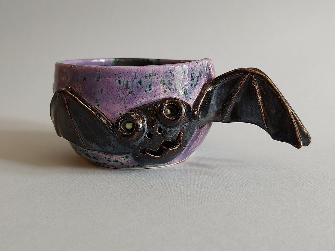 Funny Gothic Bat Mug, Handmade Mugs, Cute Purple Bats, Tea Coffee Lover ...