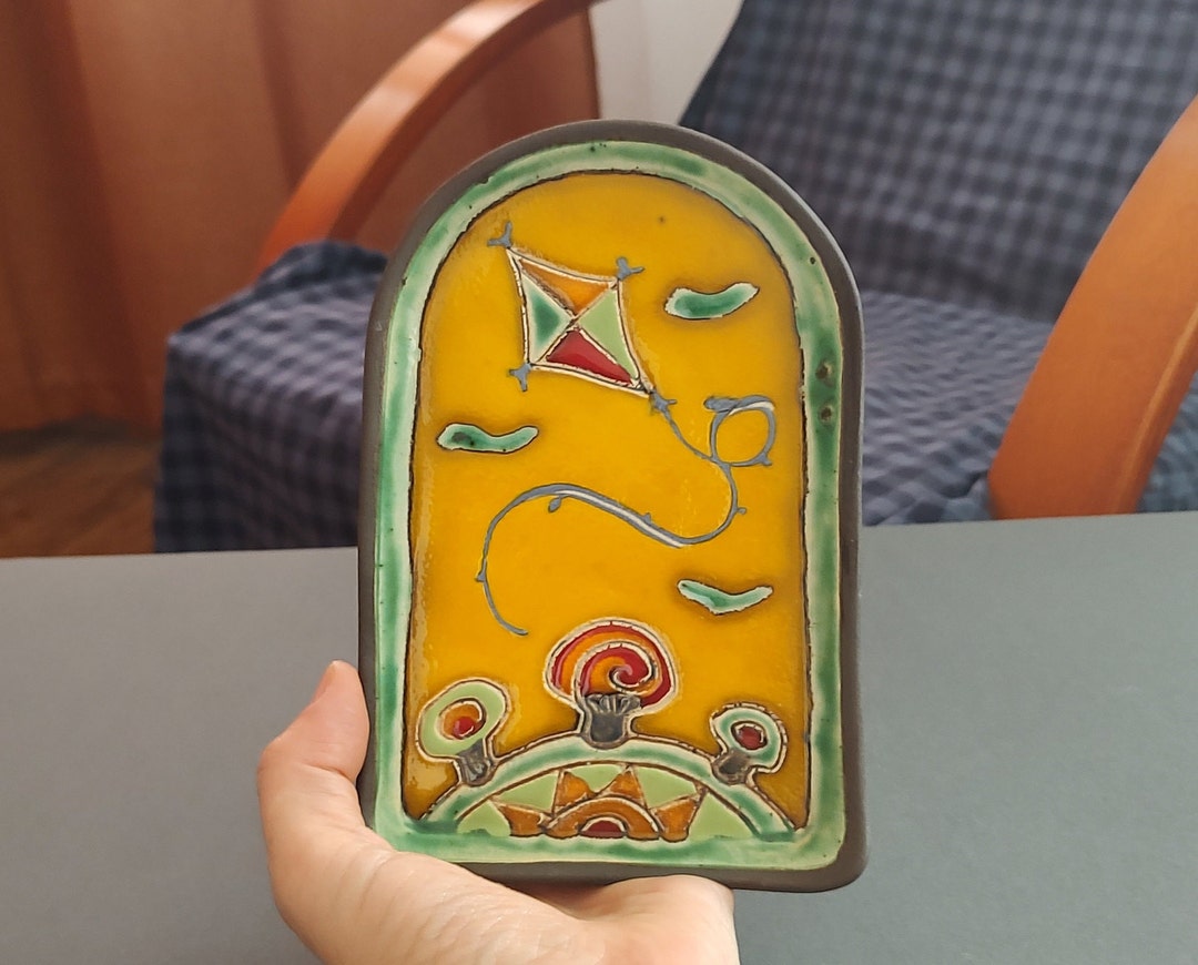 Small Handmade Ceramic Platter in Bright Colors - Handbuilt Pottery ...