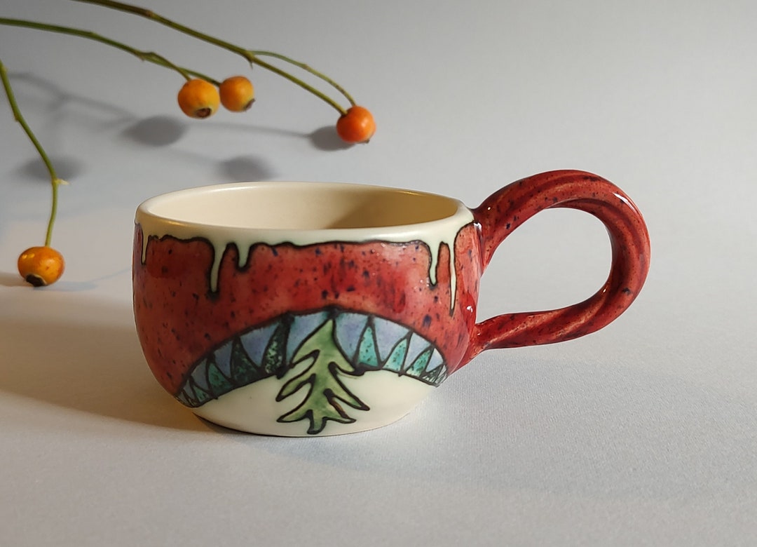 Ceramic Tree Mug, Handmade Coffee Mug, Cup With Fir Trees, Christmas ...