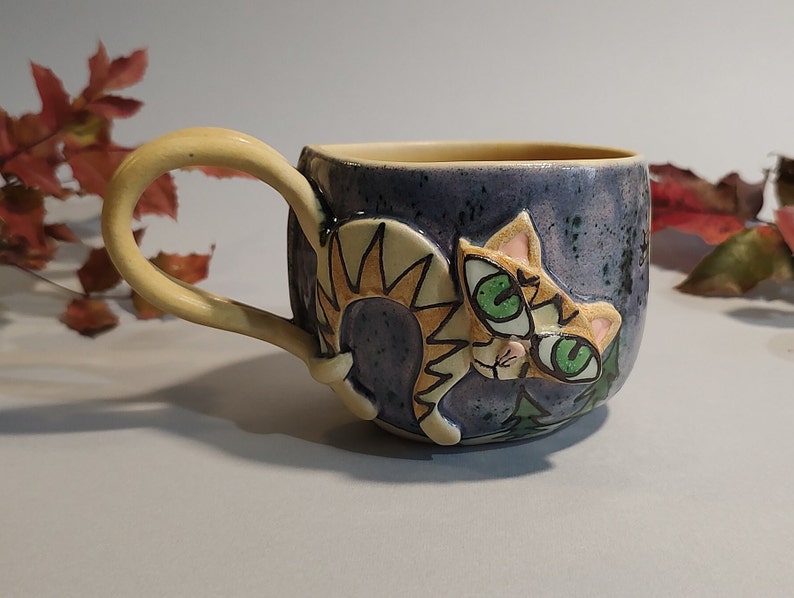 Cute and Funny Cats Ceramic Mug, Handmade Coffee Mug, Cup With Fir ...