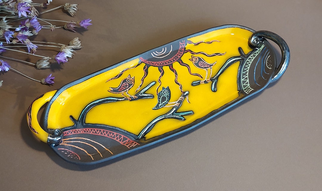 Handmade Ceramic Platter in Bright Colors Handbuilt Pottery Tray ...