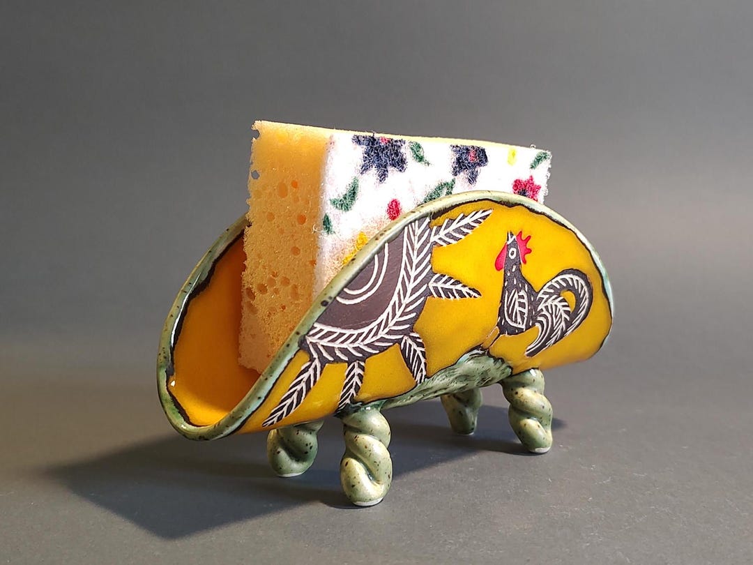 Handmade Ceramic Sponge Holder With Charming Illustrations of Rooster ...