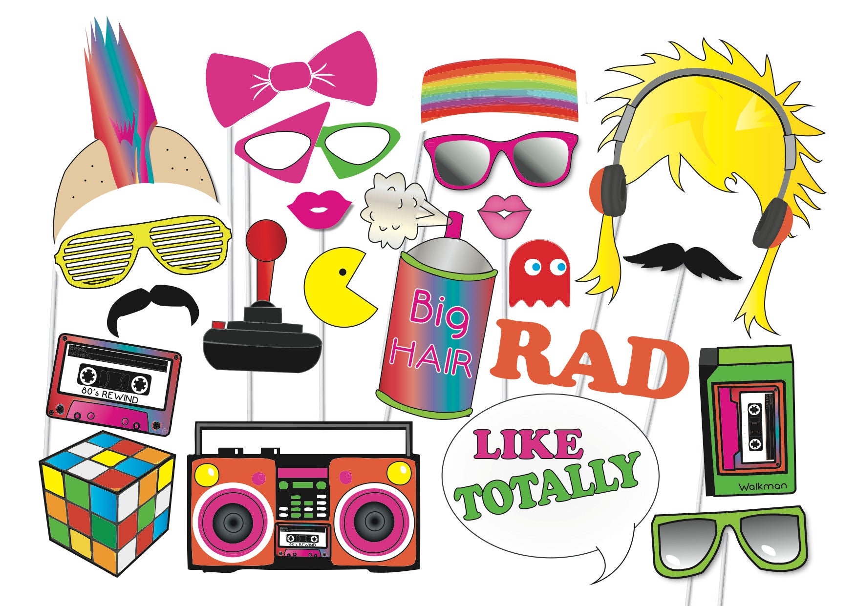 1980's Photo Booth Prop Set, Party Props, 80's Theme, Hairspray ...