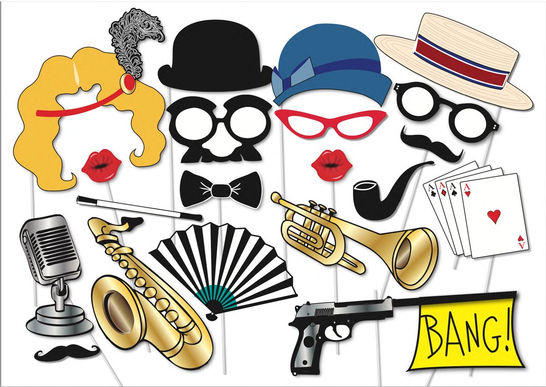 1920's Photo Booth Prop Set, Party Props, 1920's Theme Printable File ...