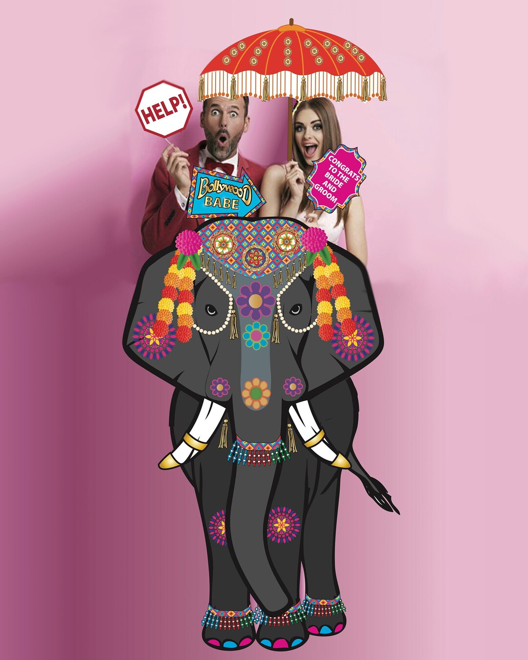 Large Bollywood Elephant Photo Prop Digital File Party Decoration ...