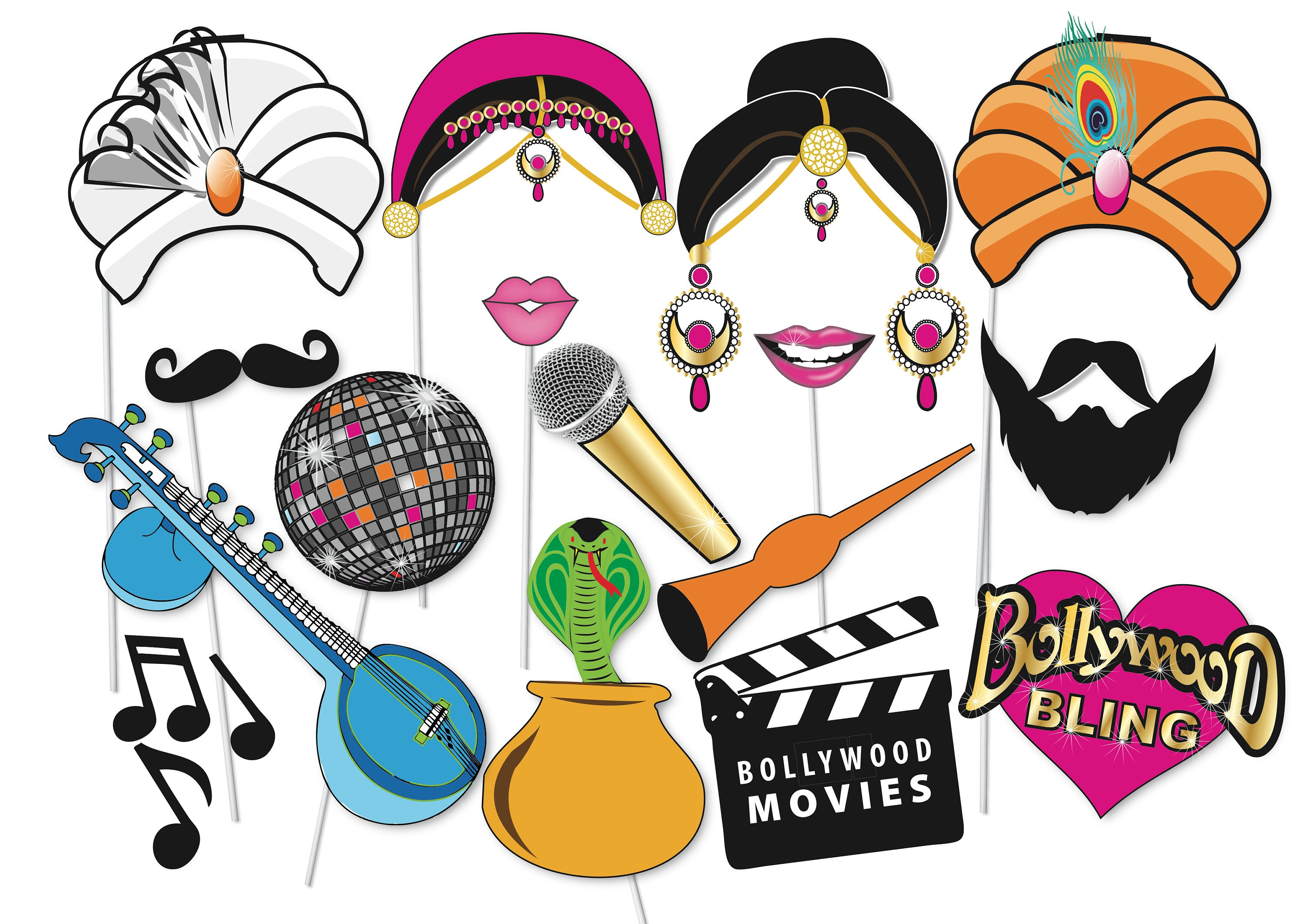 Bollywood Party Photo Booth Prop Set, Party Props, Indian Theme ...