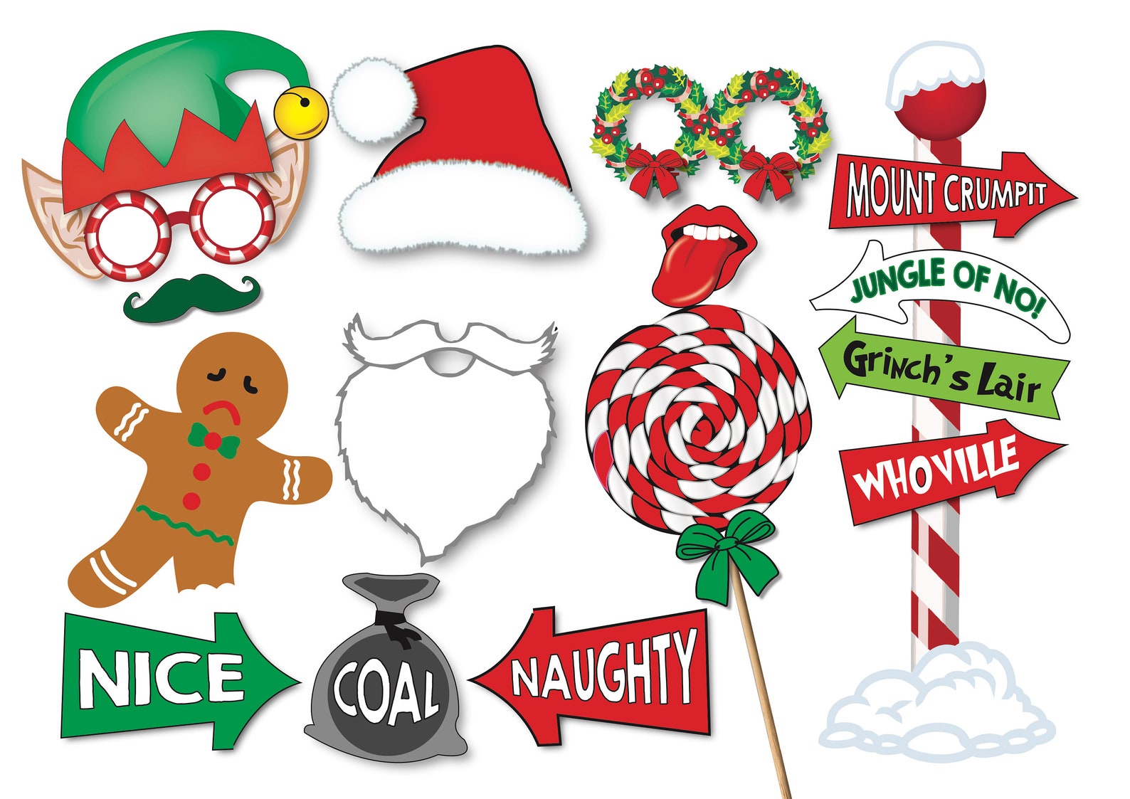 Grinch Party Photo Booth Prop Set, Party Props, Whoville Printable File ...