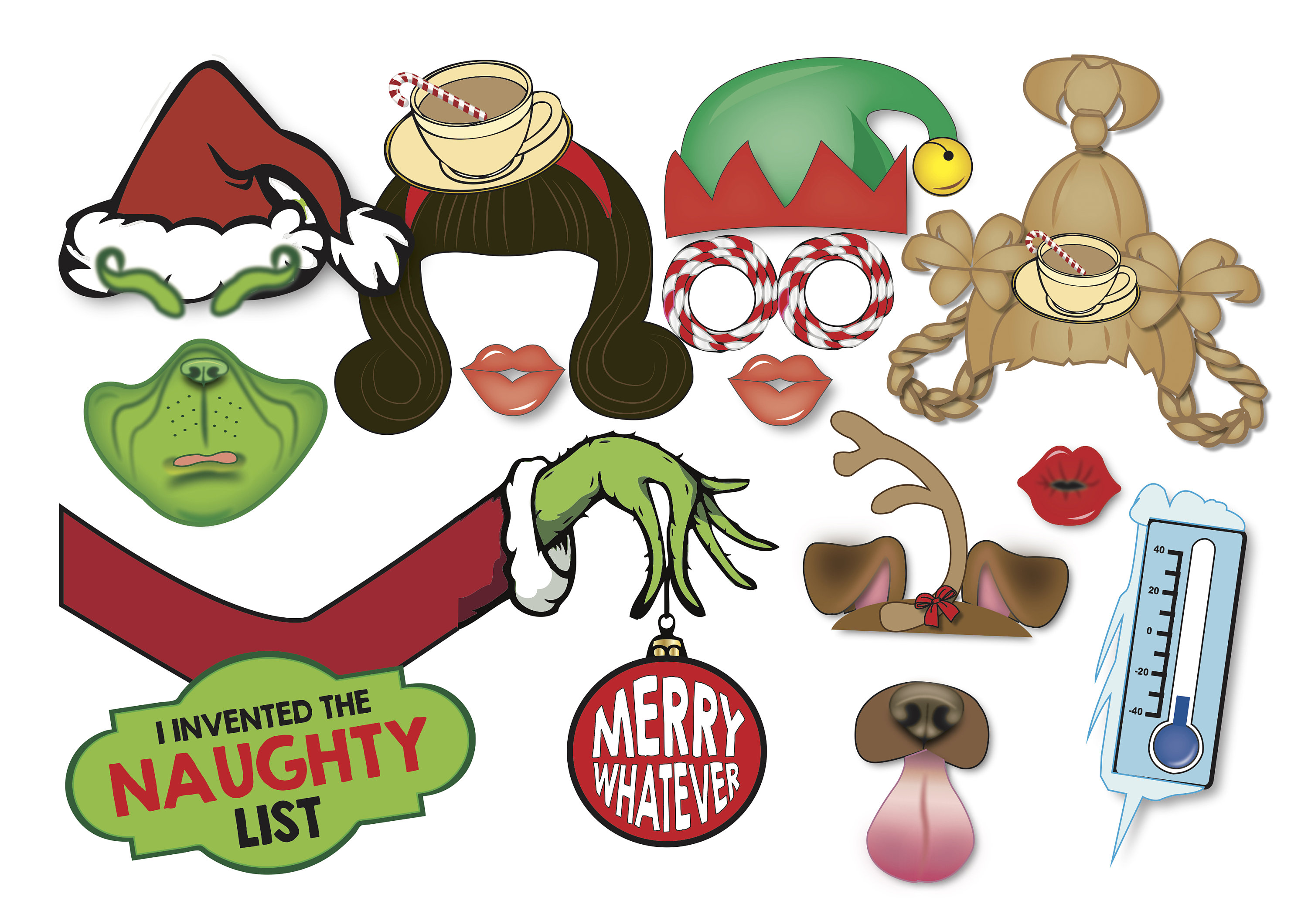 Grinch Party Photo Booth Prop Set, Party Props, Whoville Printable File ...