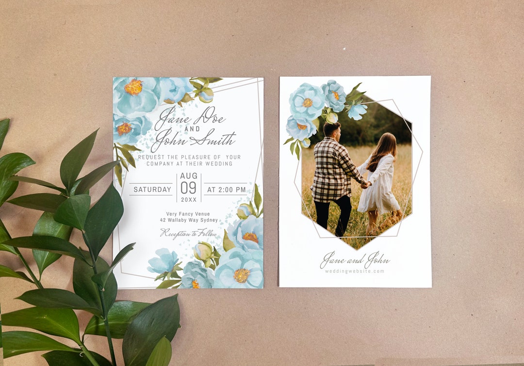 Teal Wedding Invitation Template Digital - Etsy
