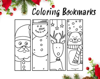 Christmas Holiday Coloring Bookmarks for Kids & Adults: 4 Bookmarks ...