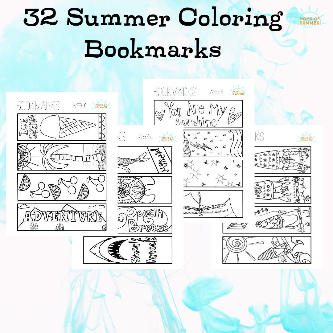Summer Coloring Bookmarks for Kids & Adults: 32 Bookmarks Printable PDF ...