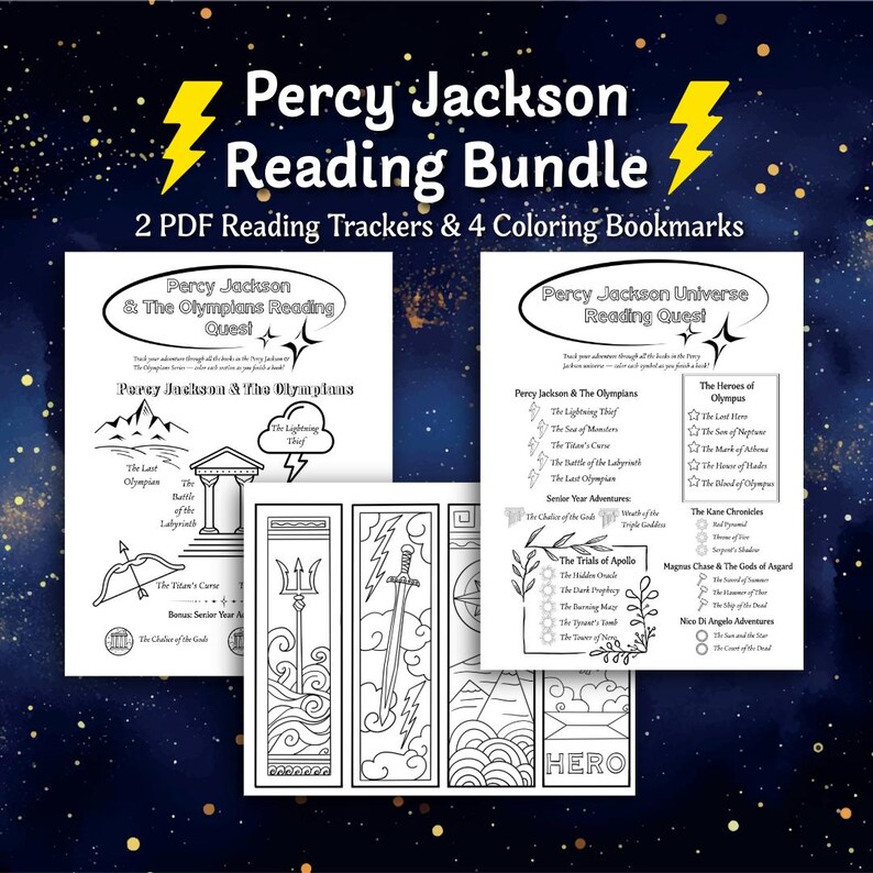 Percy Jackson Reading Bundle | Printable Trackers + Coloring Bookmarks ...