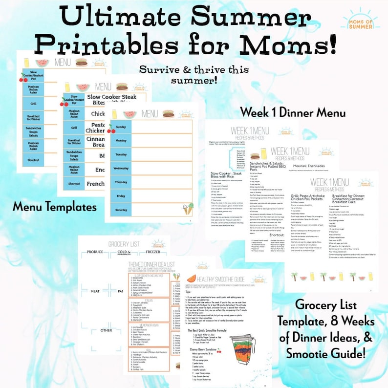 Moms of Summer: Ultimate PDF Printable W/ Menus, Kid Activities ...