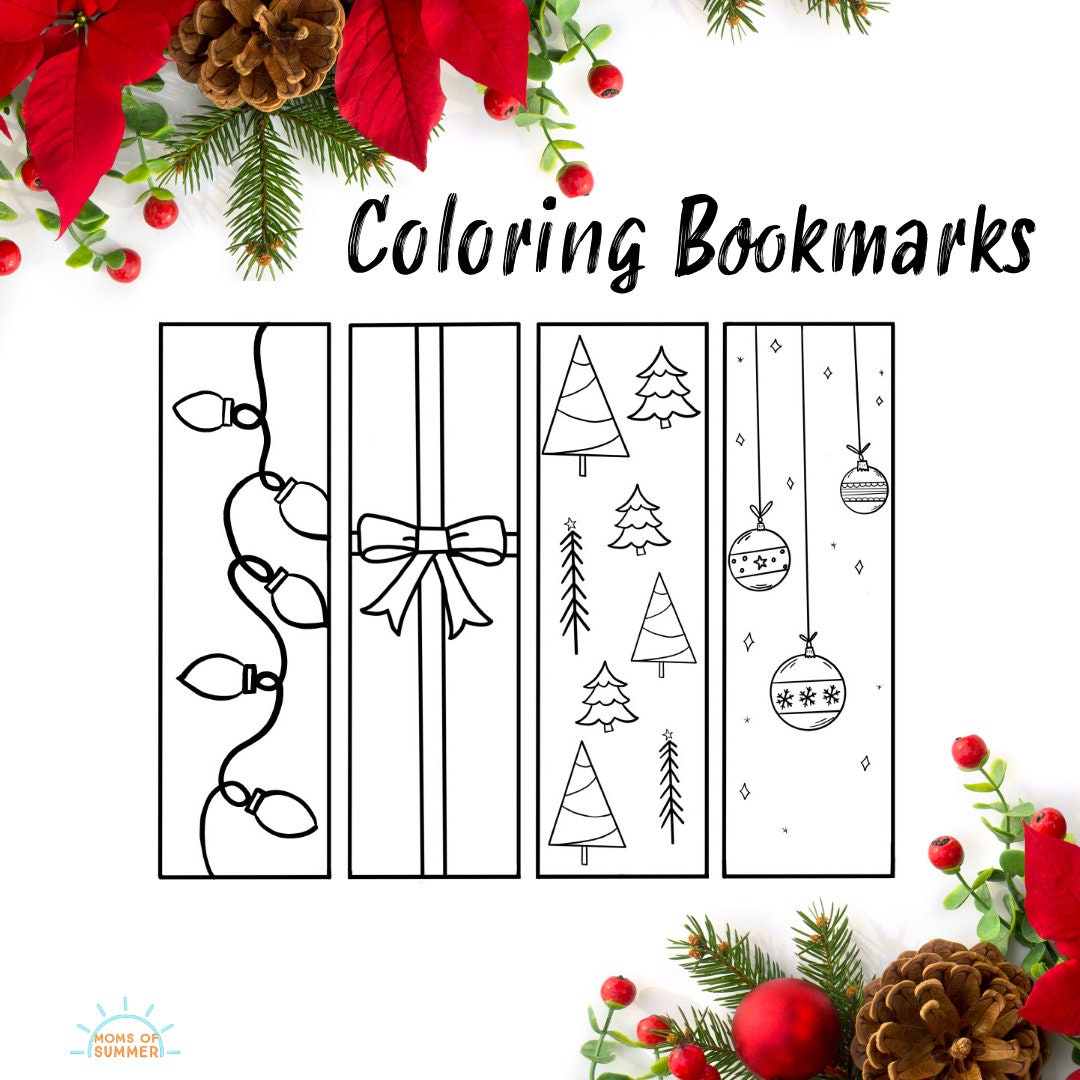 Christmas Holiday Coloring Bookmarks for Kids & Adults: 4 Bookmarks ...