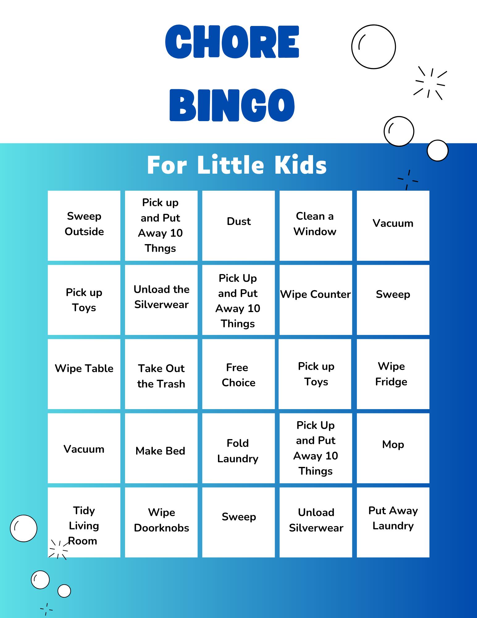 BINGO Chore Chart for Kids, Printable PDF Download - Fun Reward System ...