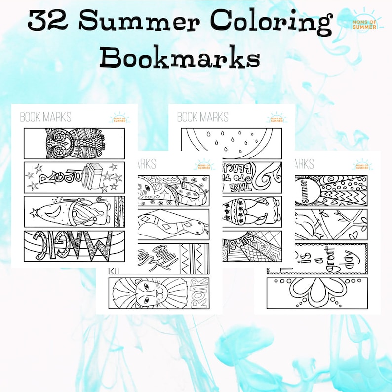 Summer Coloring Bookmarks for Kids & Adults: 32 Bookmarks Printable PDF ...