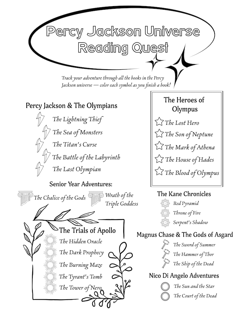 Percy Jackson Reading Bundle | Printable Trackers + Coloring Bookmarks ...