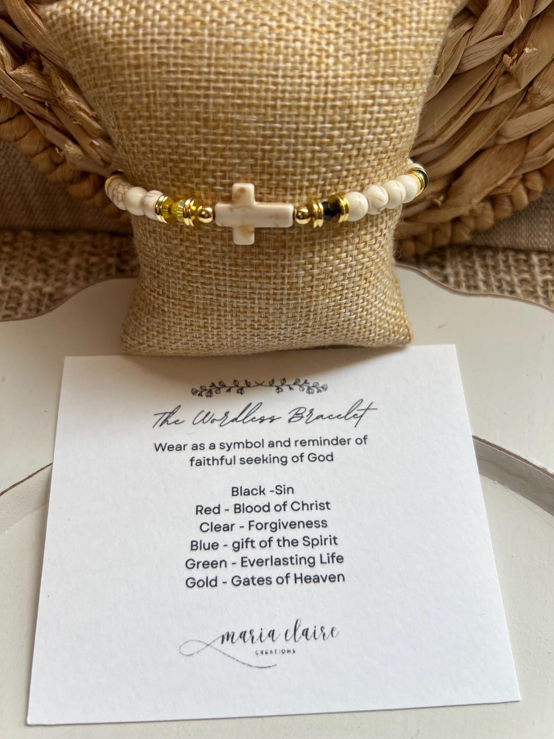 Howlite Cross Beaded Wordless Bracelet | Christian Jewelry - Etsy