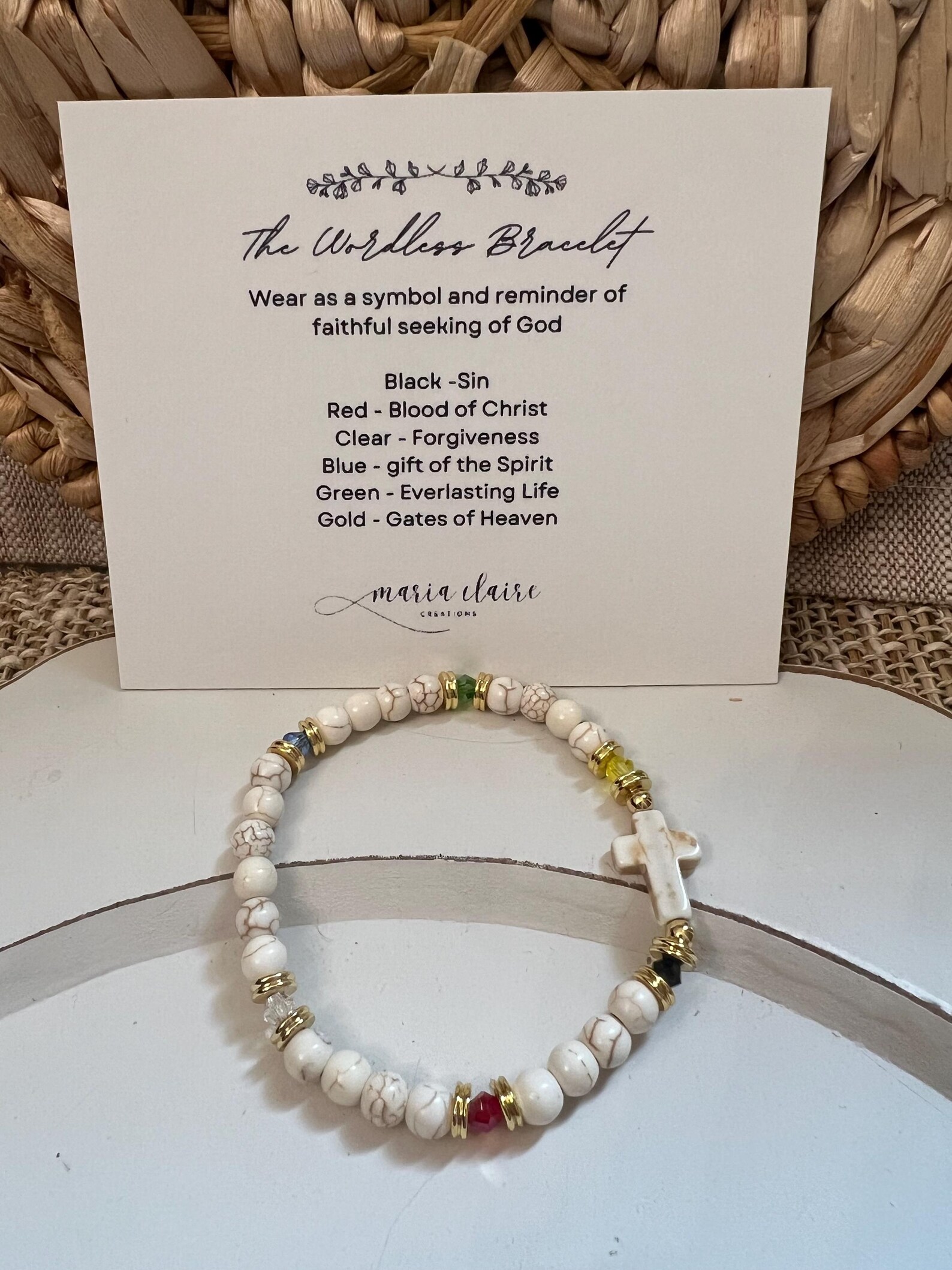 Howlite Cross Beaded Wordless Bracelet | Christian Jewelry - Etsy