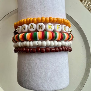 5 Piece “thankful” Bracelet Set | Stackable Bracelet Set| Festive ...