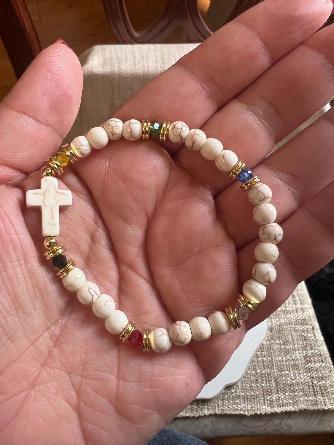 Howlite Cross Beaded Wordless Bracelet | Christian Jewelry - Etsy