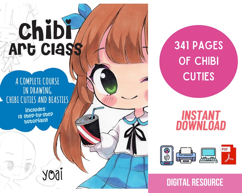 How to Draw Kawaii Chibi, Chibi Art Printable Worksheets Art Digital ...
