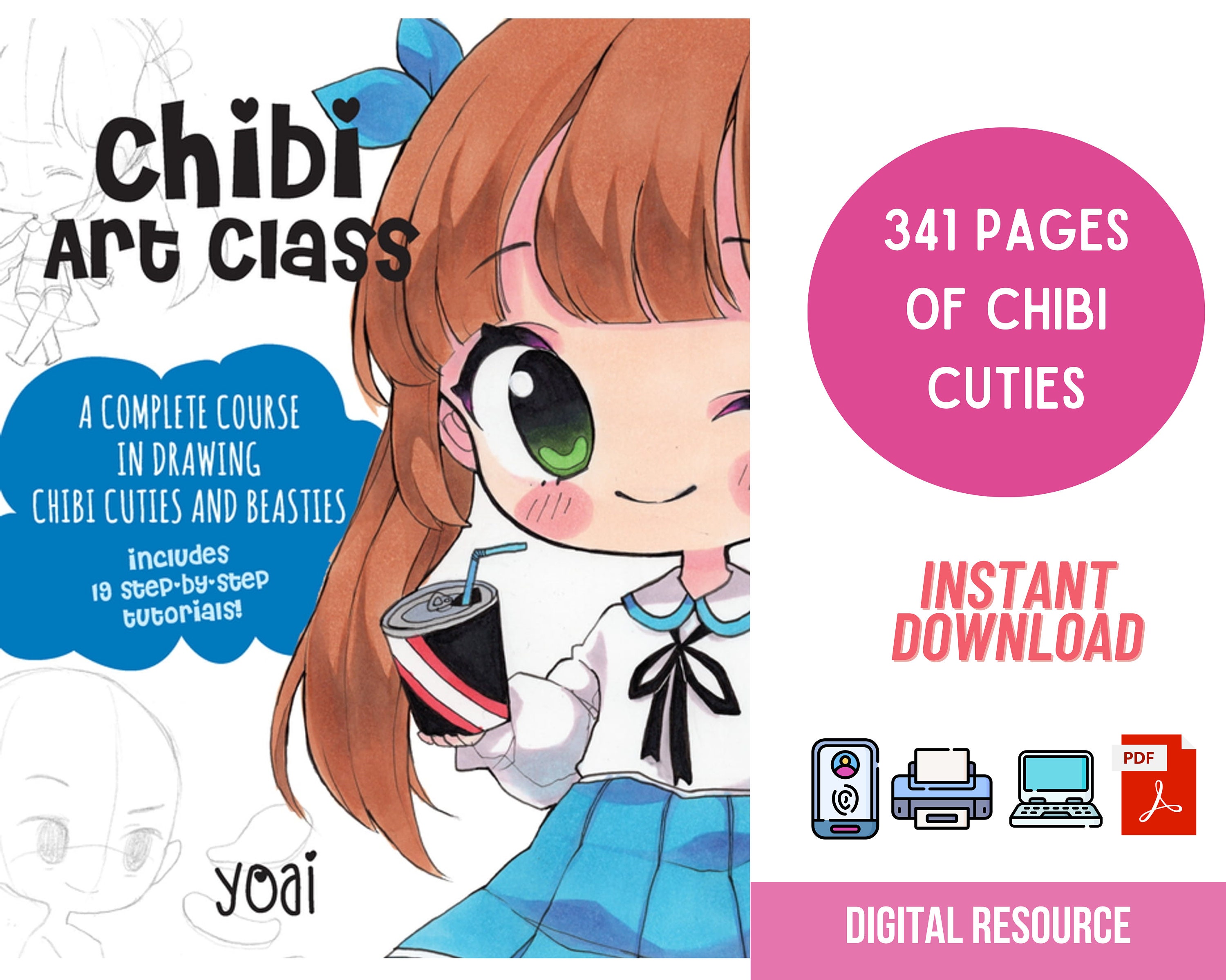 How to Draw Kawaii Chibi, Chibi Art Printable Worksheets Art Digital ...