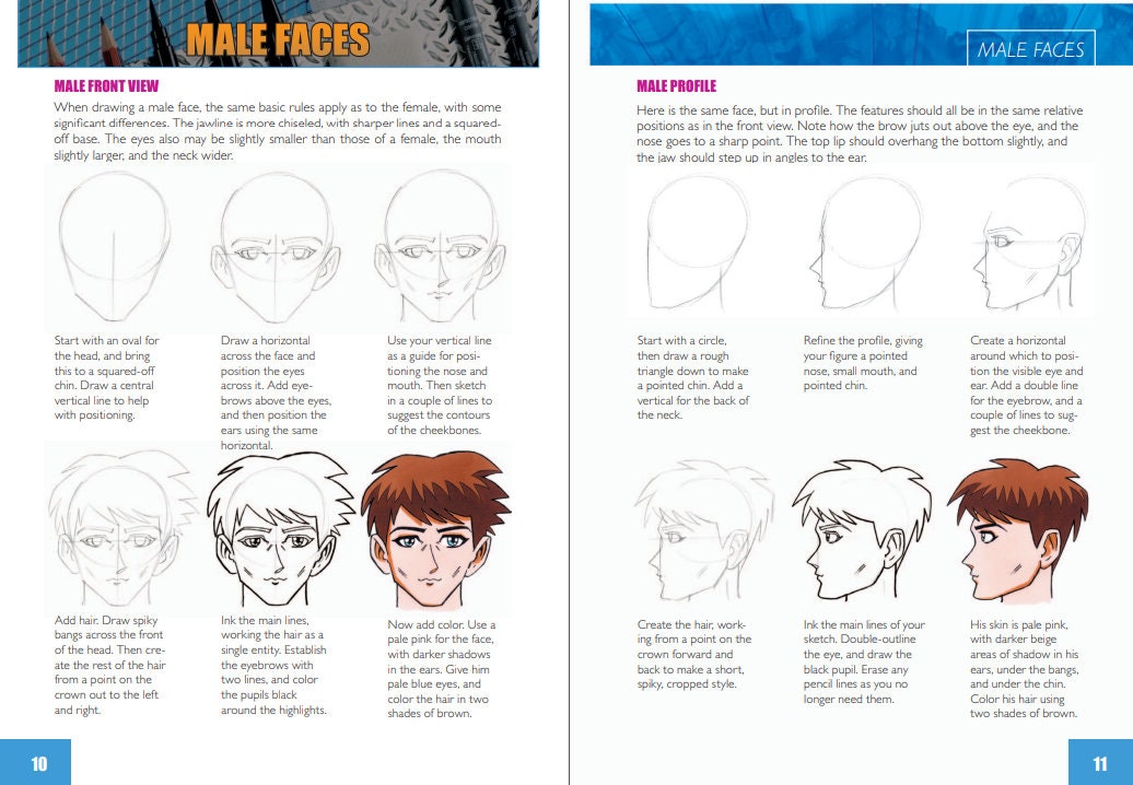 How to Draw Manga Faces: Anime Art Guide (PDF Pattern) - Etsy