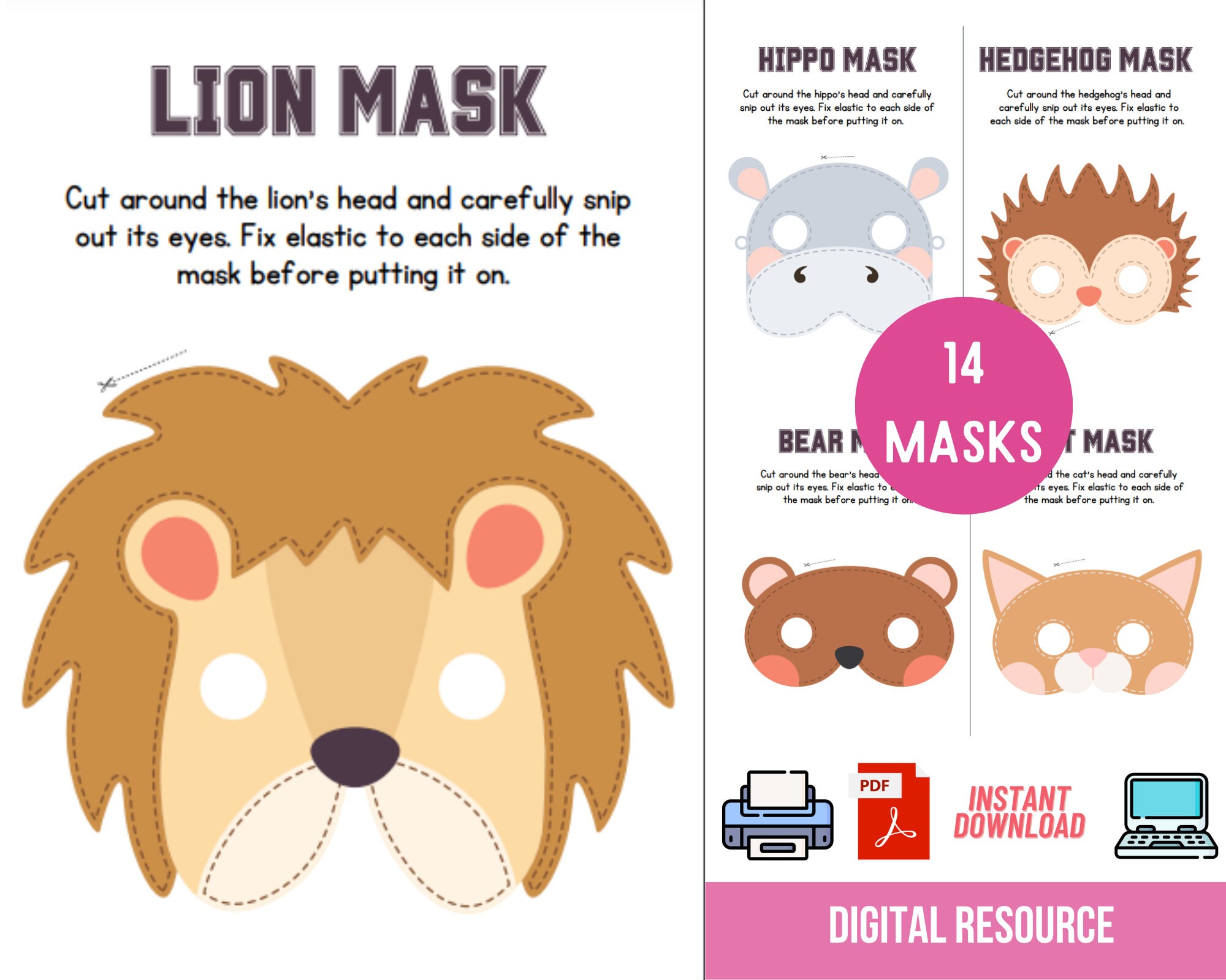 Printable Masks Worksheet for Kids Animals Activity, Printable ...