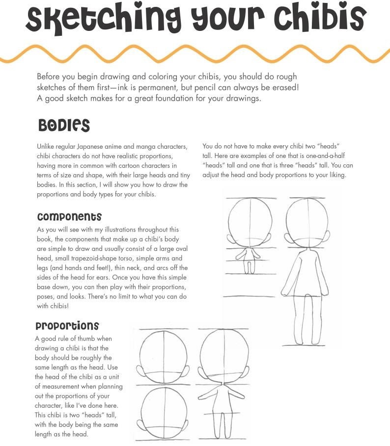 How to Draw Kawaii Chibi, Chibi Art Printable Worksheets Art Digital ...