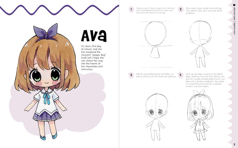How to Draw Kawaii Chibi, Chibi Art Printable Worksheets Art Digital ...