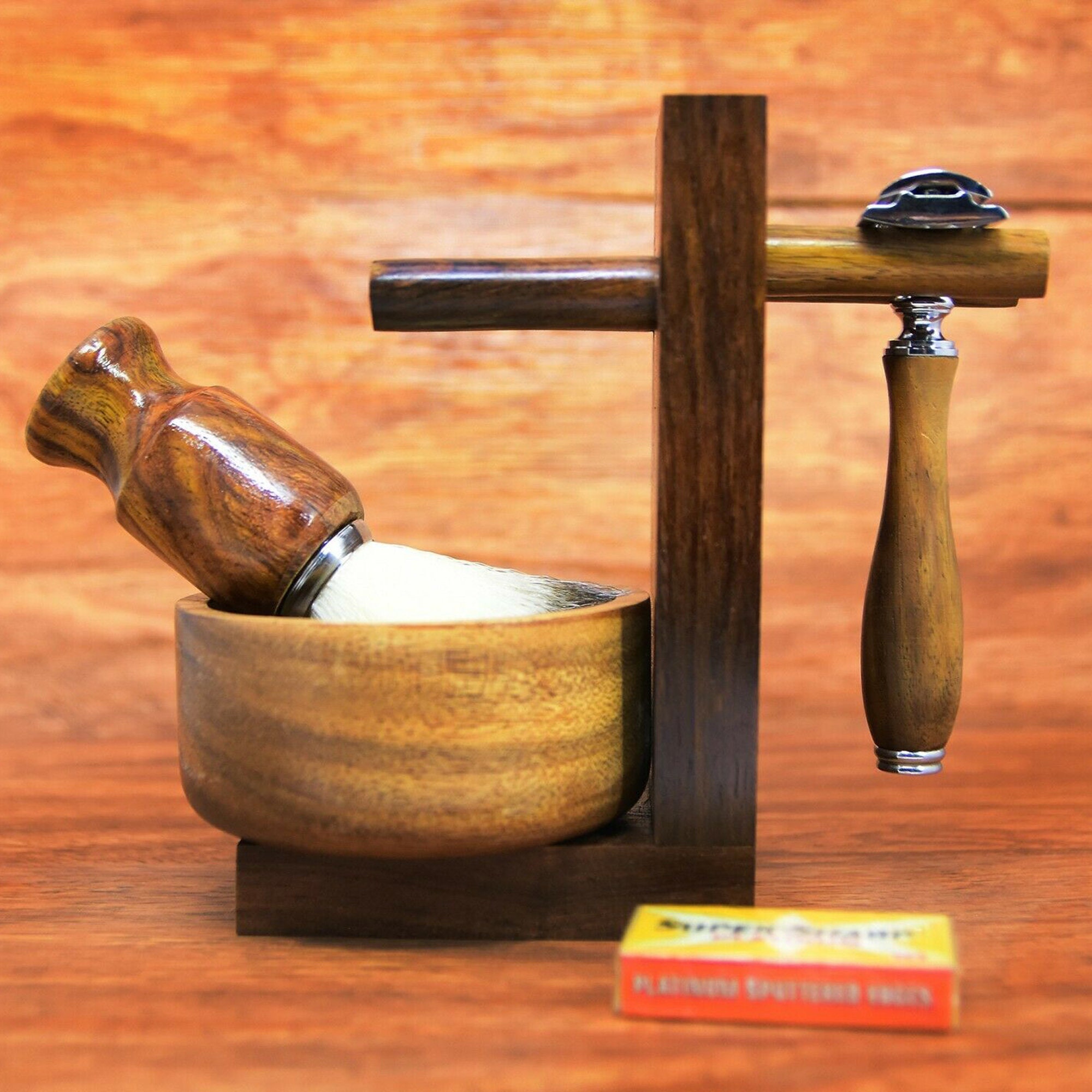 Handmade Wooden Cut Throat Razor Shaving Kit for Men Perfect Gift Set ...