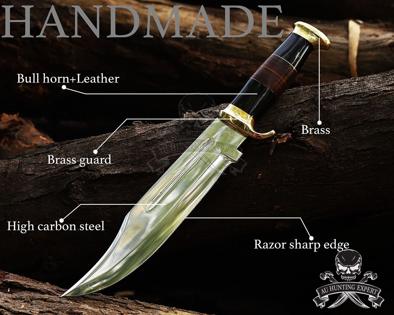 Bowie Knife - Handmade D2 Bowie Knife Steel Hunting Fix Blade - Bull ...