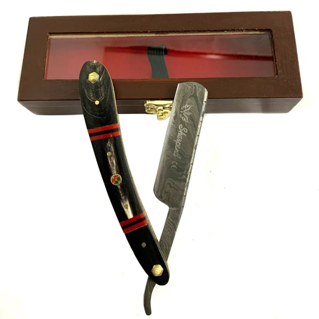 Black Damascus Steel Straight Razor Cut Throat Barber Salon Shaving ...