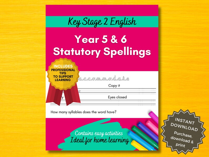 Year 5 and 6 Statutory Spellings. Printable Spelling Activities for ...