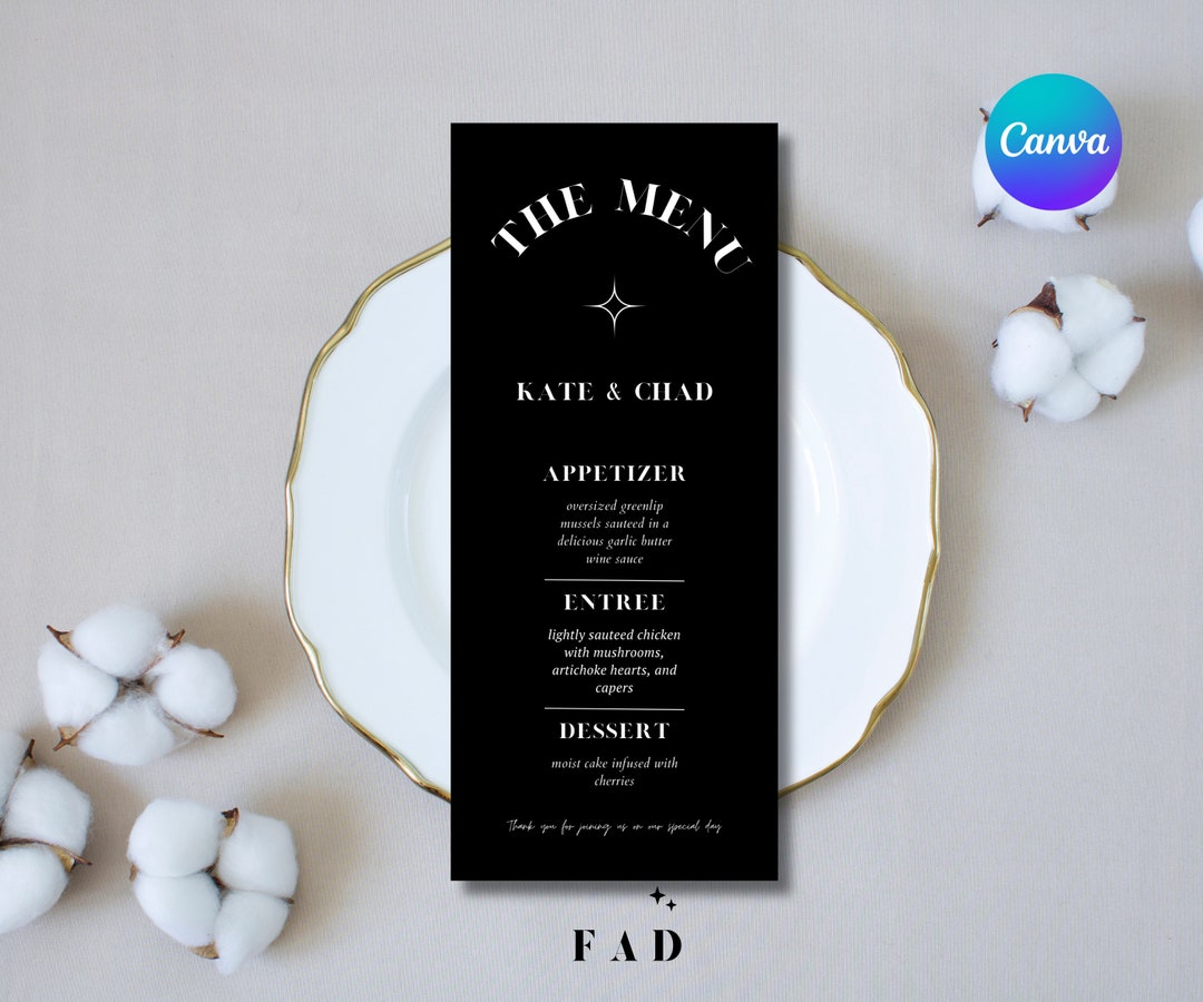 Wedding Menu Template Modern Menu Cards Template Minimal - Etsy